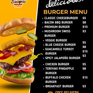 Burger Menu Template Bundle Burger Flyer Editable Menu Template Price ...