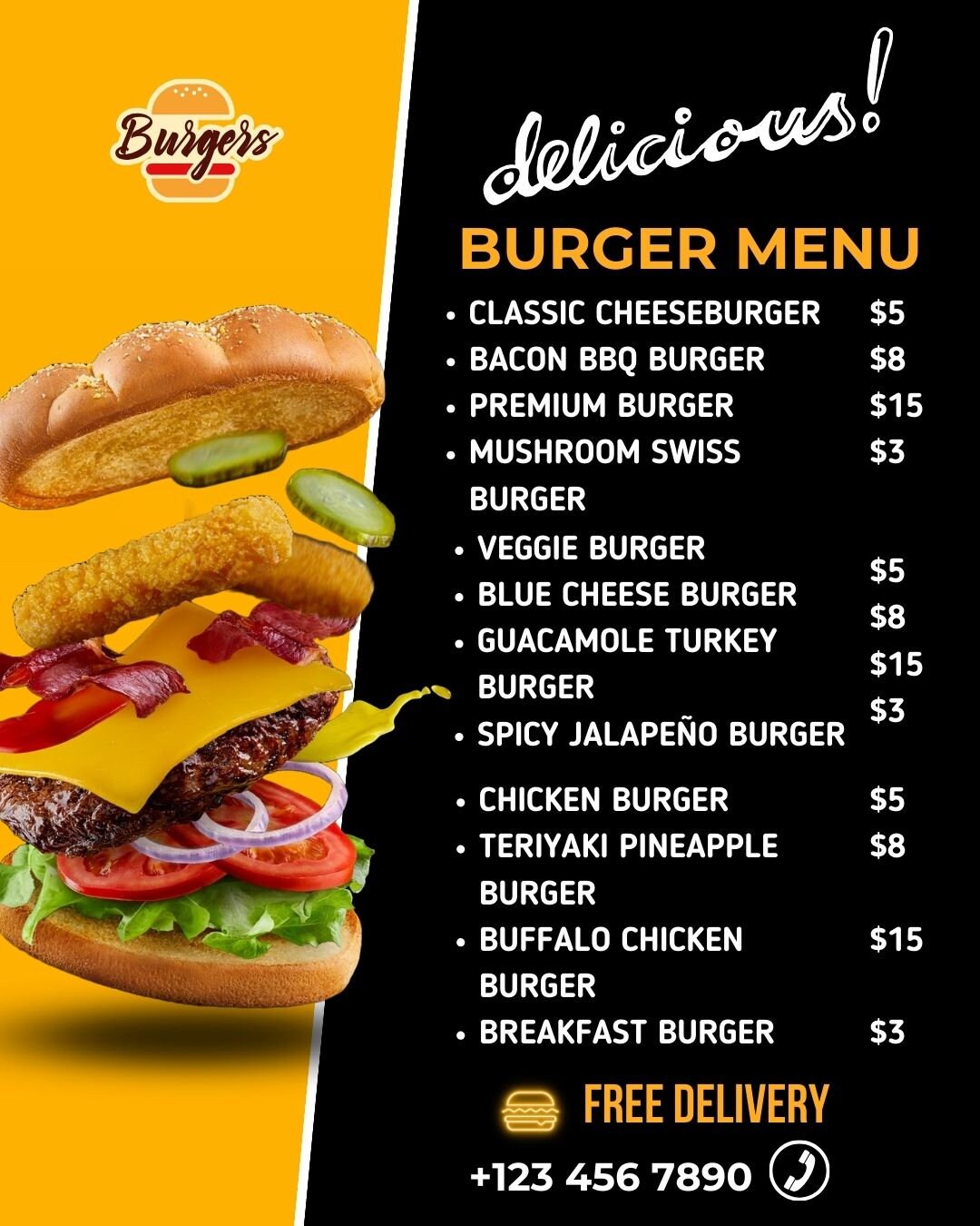 Burger Menu Template Bundle Burger Flyer Editable Menu Template Price ...