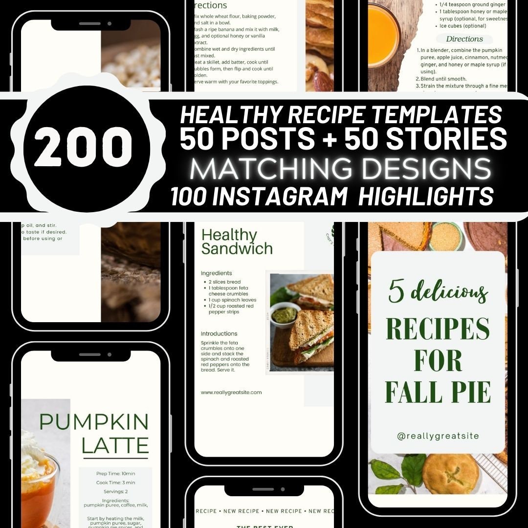Healthy Recipe Templates: 200 Canva Designs for Coaches - Etsy