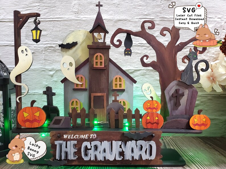 Graveyard Scene SVG: Laser Cut Haunted House Decor (digital Files) - Etsy