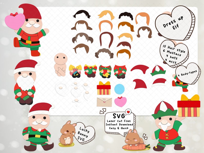 Elf Present Dress up SVG Files for Glowforge or Laser Cut Cnc, PNG for ...