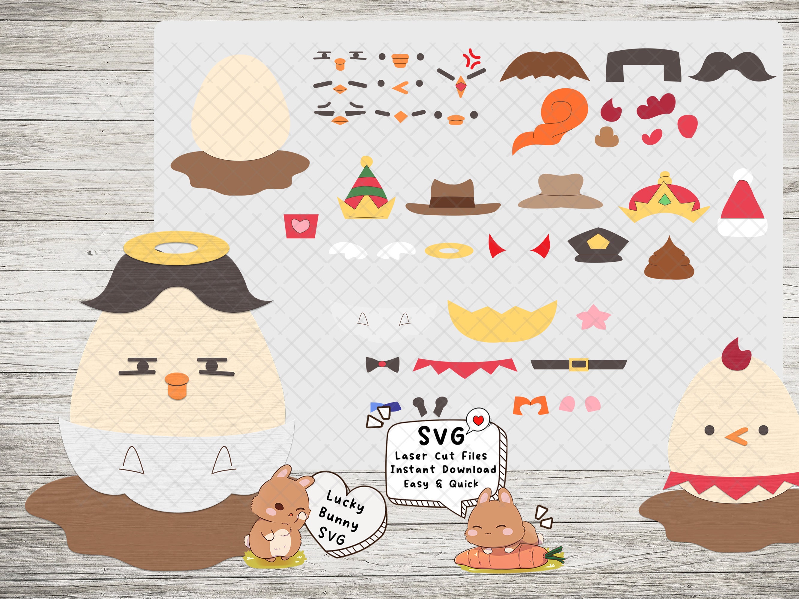 Chicken Dress up SVG Files for Glowforge or Laser Cut Cnc, PNG for ...