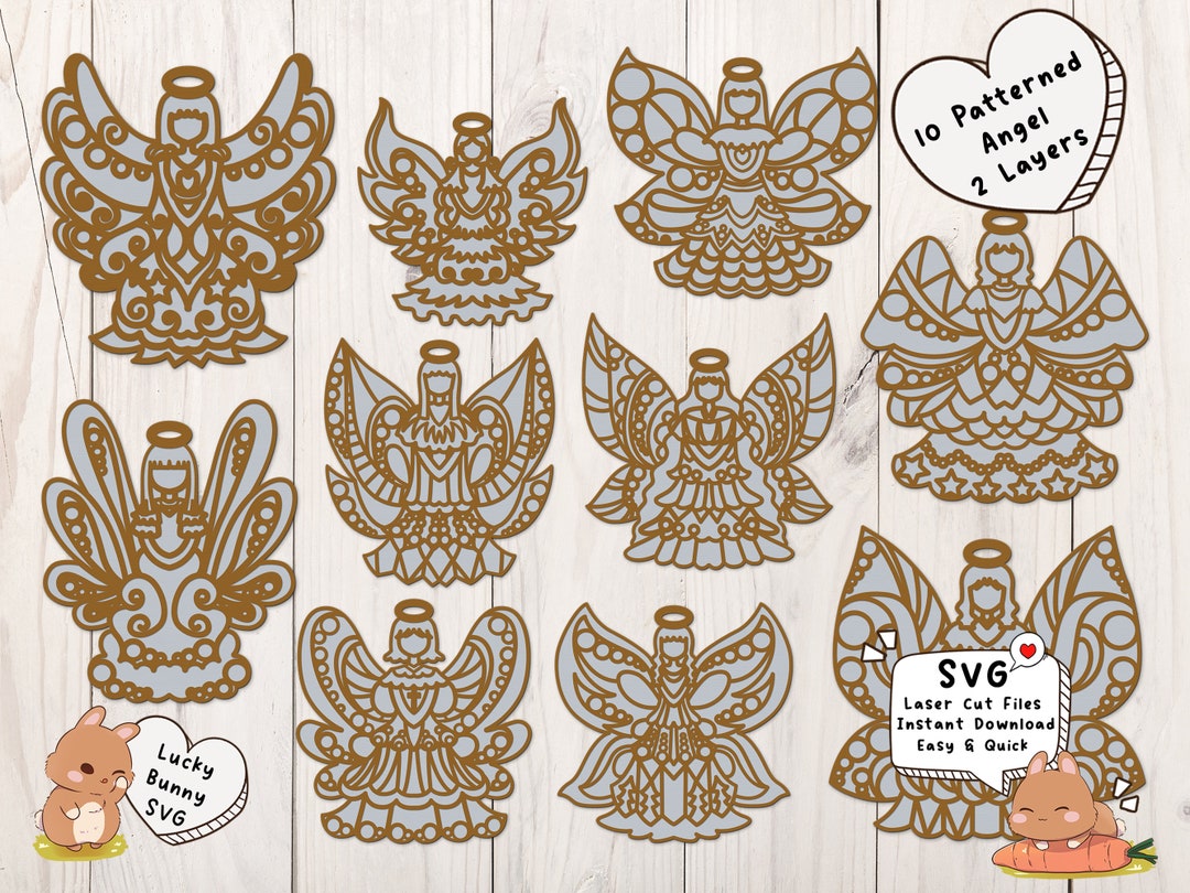 10 Patterned Angel SVG Decor for Glowforge Laser Cutting Machine Cnc ...