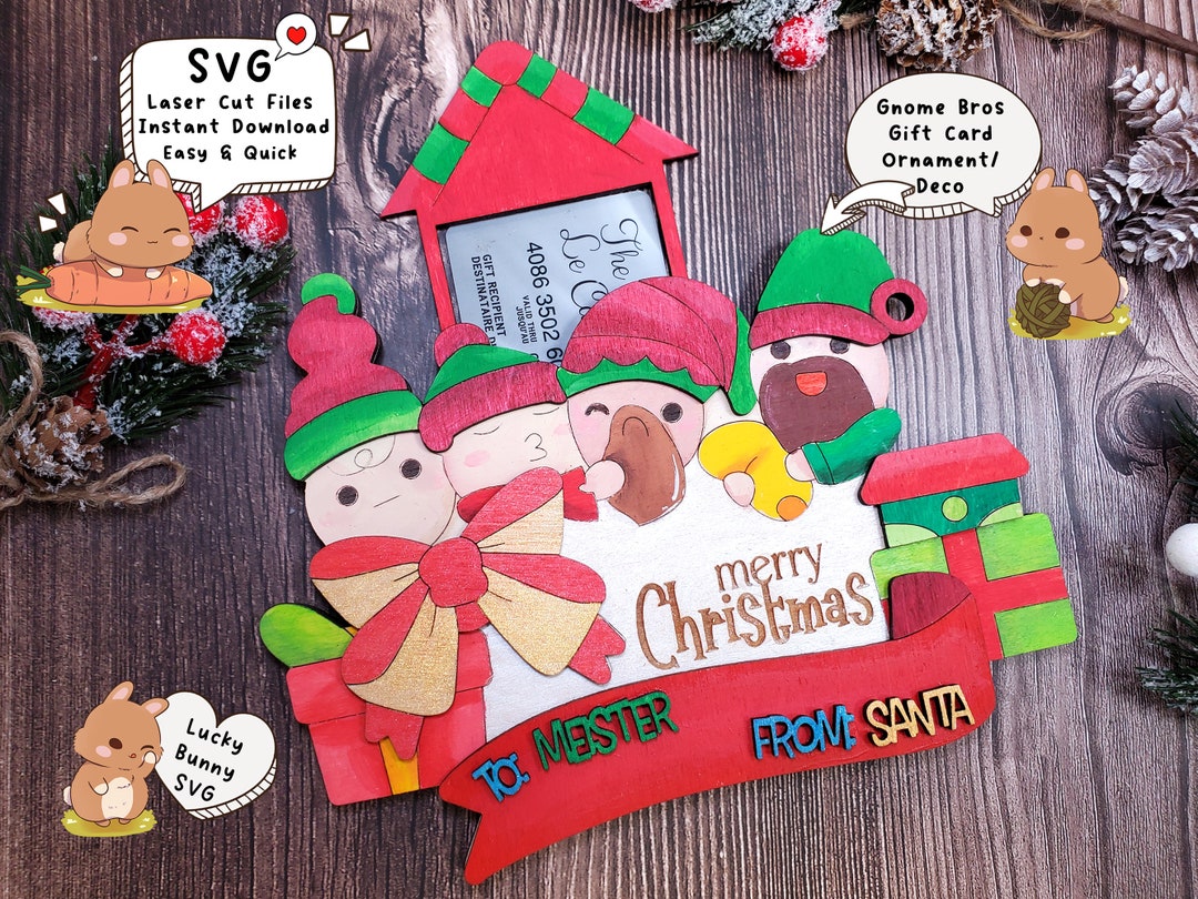 Gnome Gift Card Holder SVG Glowforge Home Decor Laser Cnc Cut Decor Digital Files, Cute ...