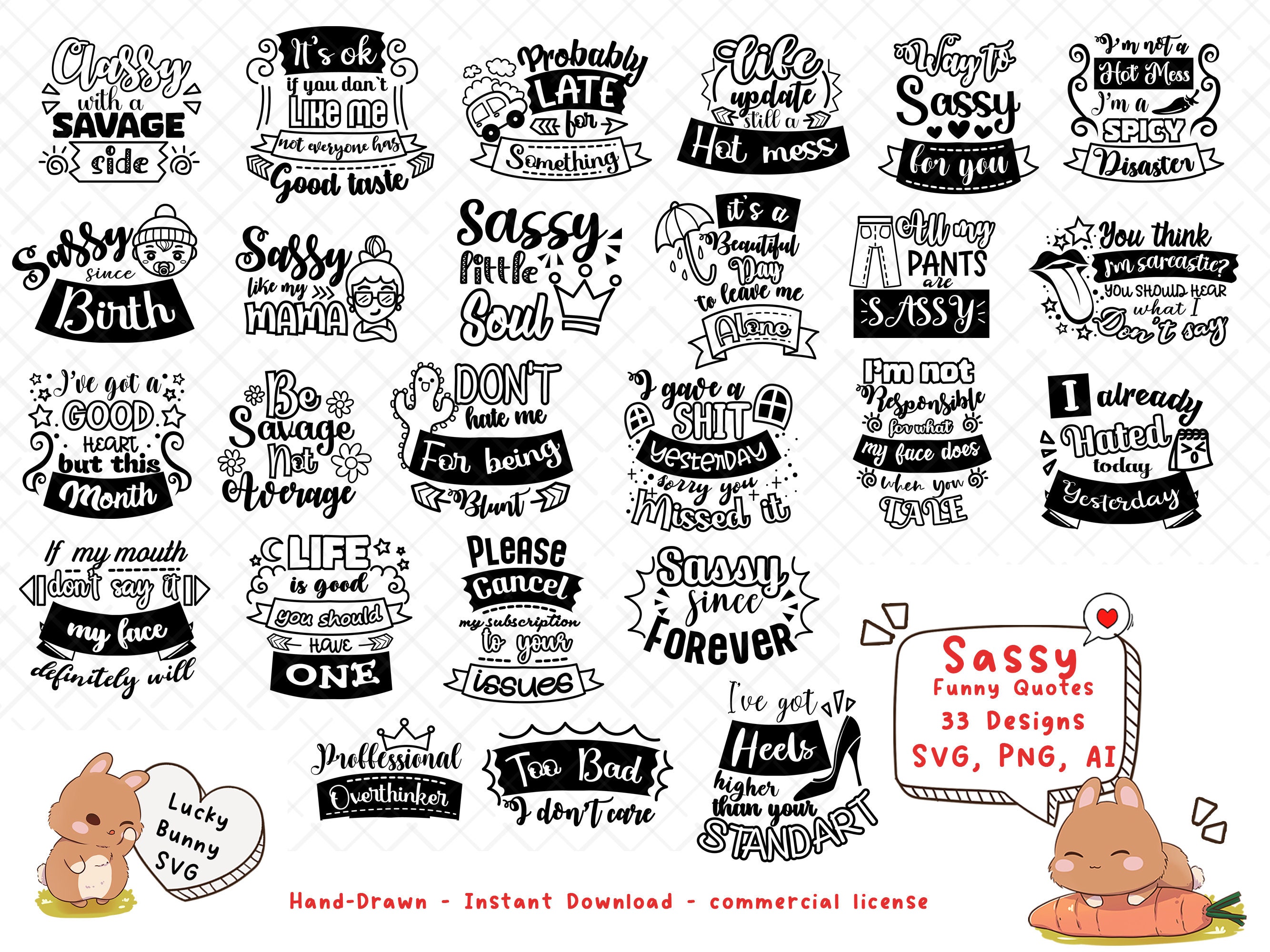 33 Design Sassy Funny Quotes SVG Sarcasm Svg Bundle Funny - Etsy