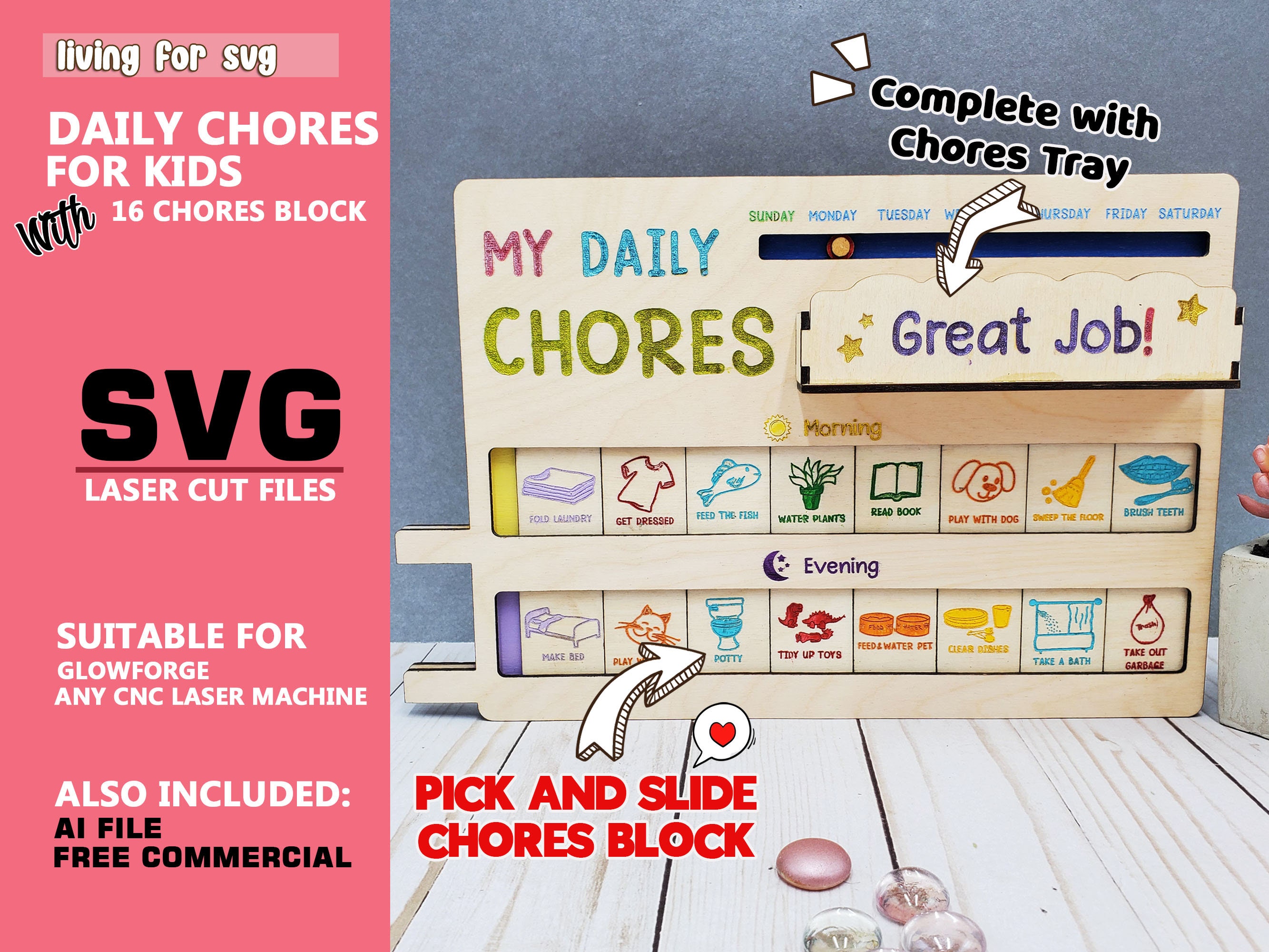 Daily Chores Tracker for Kids, Include Chores Activities, and Tray ...