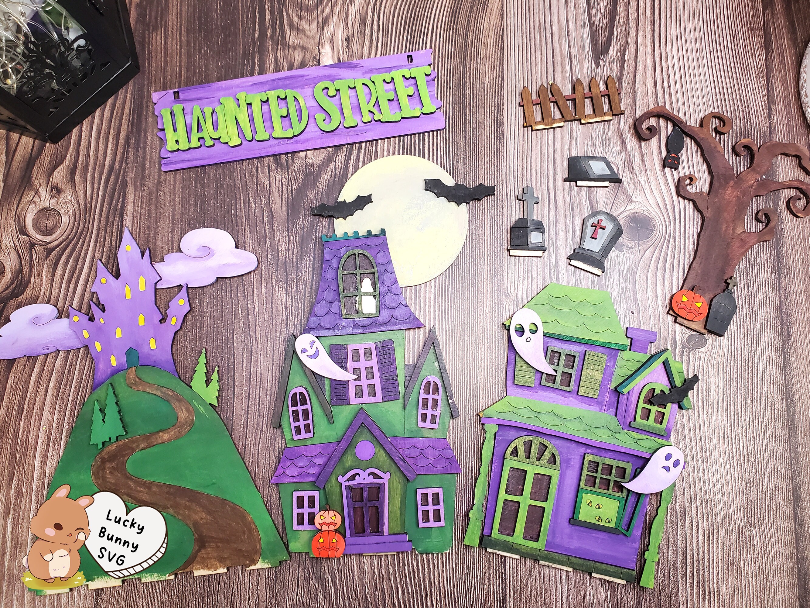 Haunted Halloween Street SVG Glowforge Laser Cnc Cut Decor Digital ...