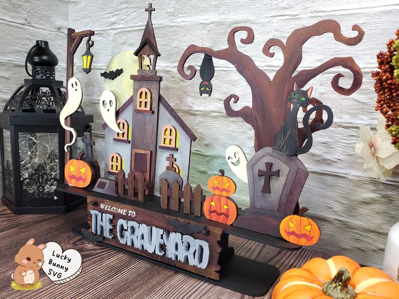 Graveyard Scene SVG: Laser Cut Haunted House Decor (digital Files) - Etsy