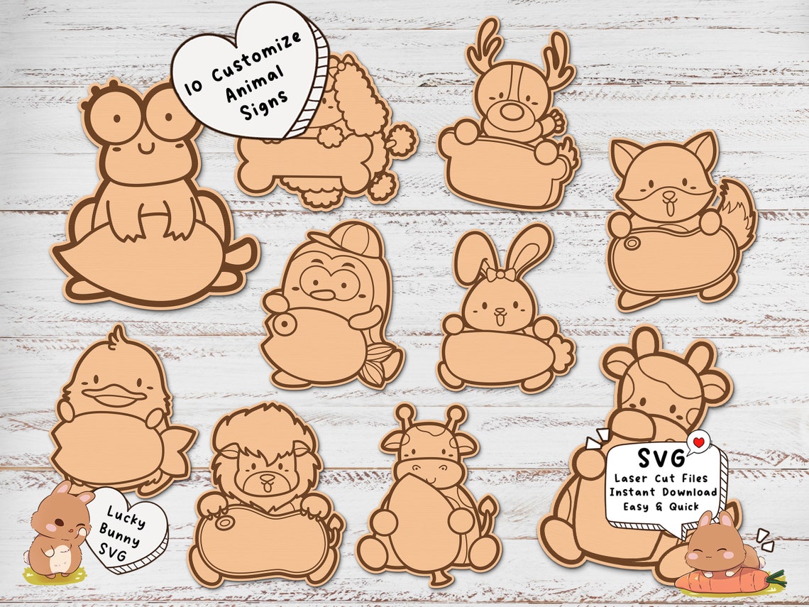 Customize Cute Animals Pocket Hug Svg for Glowforge Laser Cut Cnc Files ...