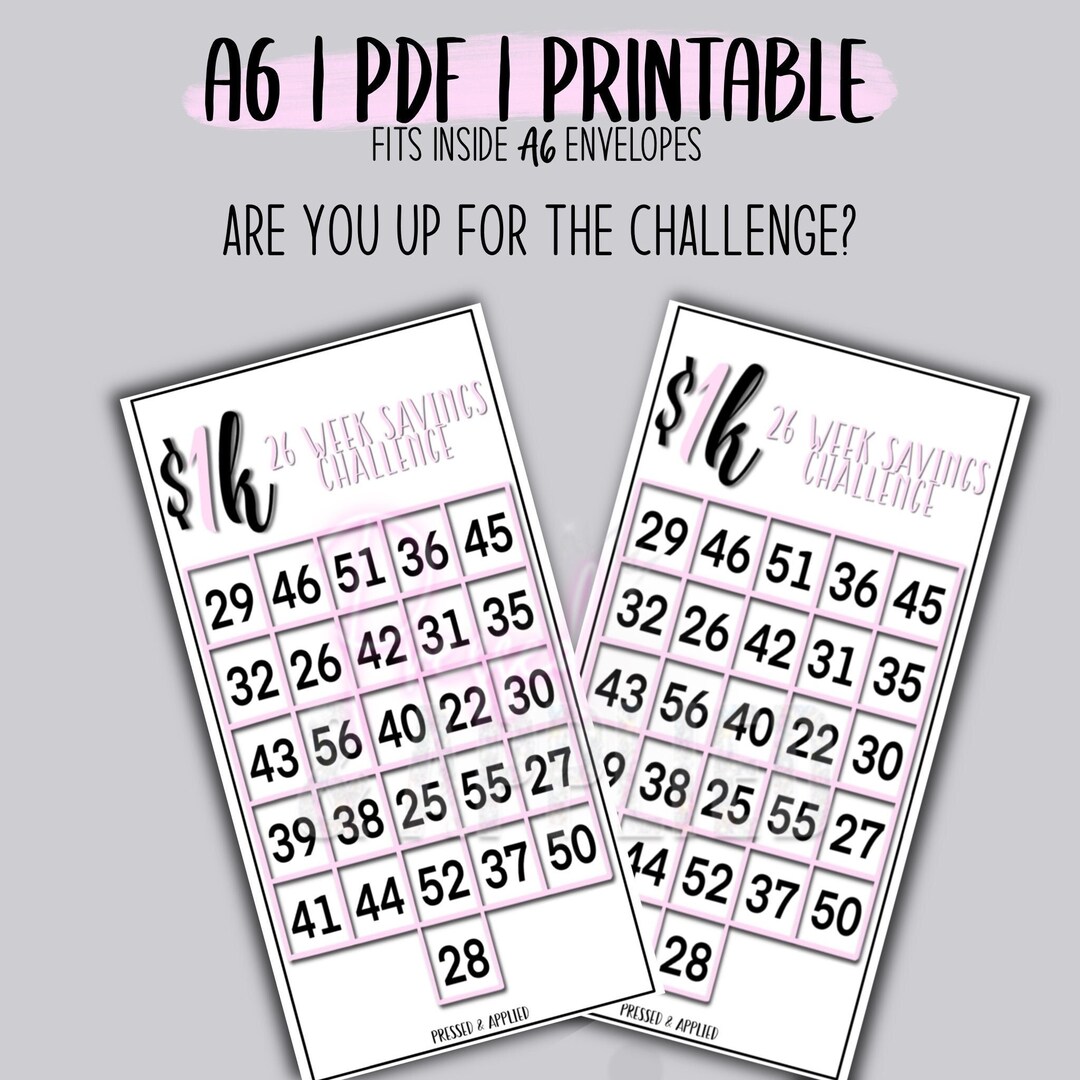 1000 26 Weeks Saving Challenge Money Challenge Savings - Etsy