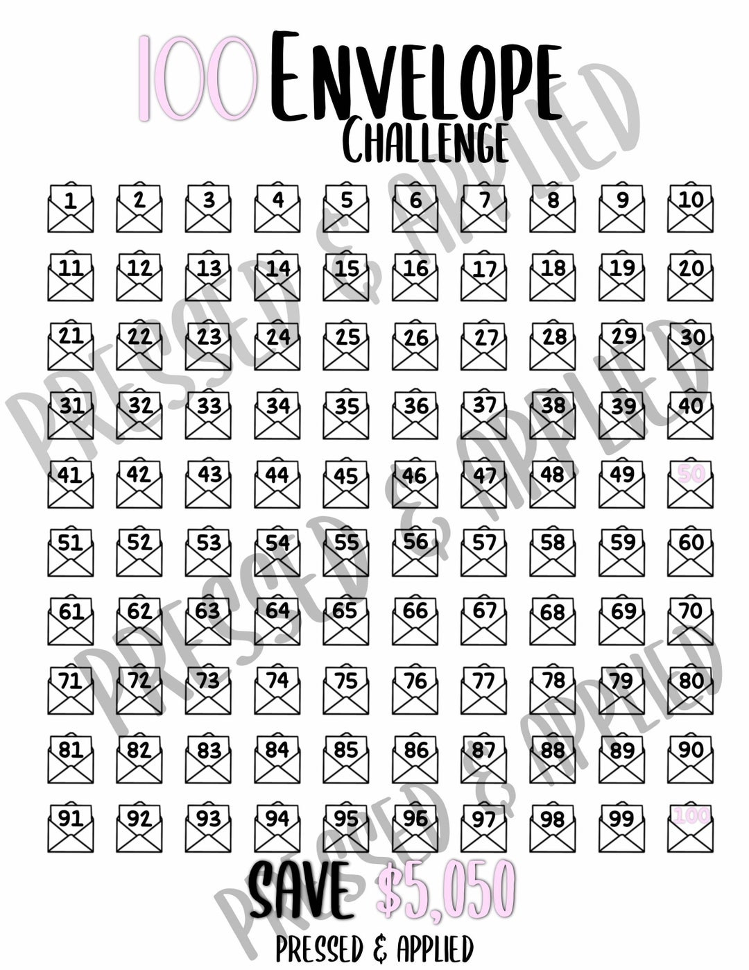 100 Envelope Challenge Digital PDF Savings Challenge Money Challenge ...