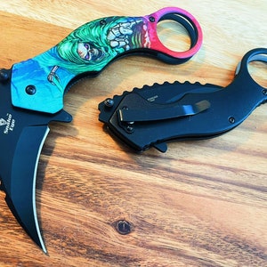 7.5 Scythe Folding Pocket Knife With 3D Grim Reaper Design Karambit ...