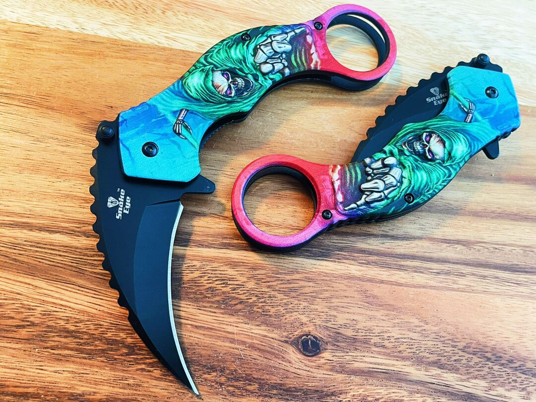 7.5" Scythe Folding Pocket Knife With 3D Grim Reaper Design Karambit ...