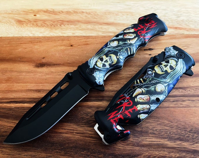 8.5“EDC Sharp Tactical Folding Pocket Knife Spring Assisted Opening ...