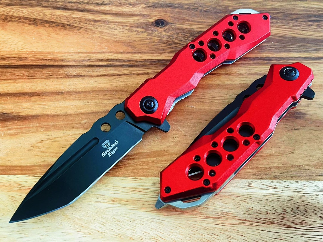 9.5 Luxury Tactical Red Folding Spring Assisted Hunting Outdoor Pocket ...