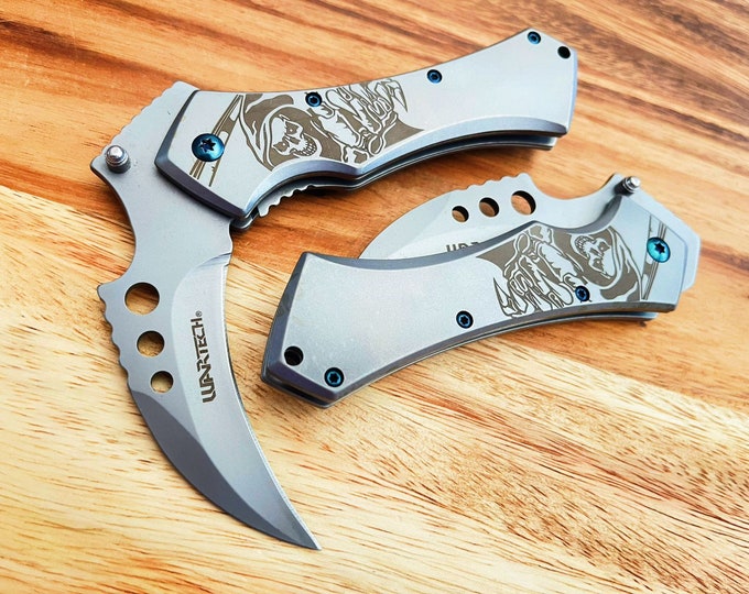 5.5 Scythe Folding Pocket Knife With Grim Reaper Design Folding Pocket ...