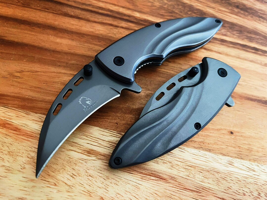 6.75”gray Tactical Spring Assisted Blade EDC Folding Pocket Knife ...