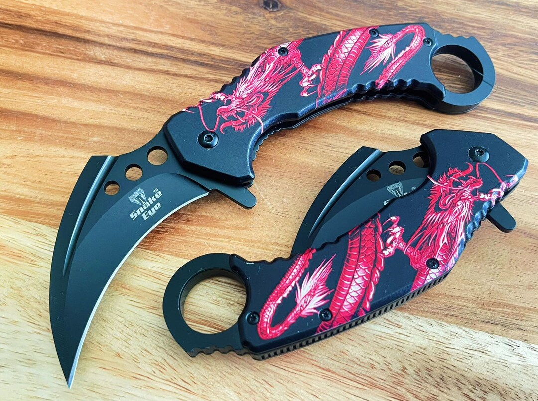 8.5 Red Dragon Hawkbill Karambit Claw Spring Assisted Open - Etsy 日本