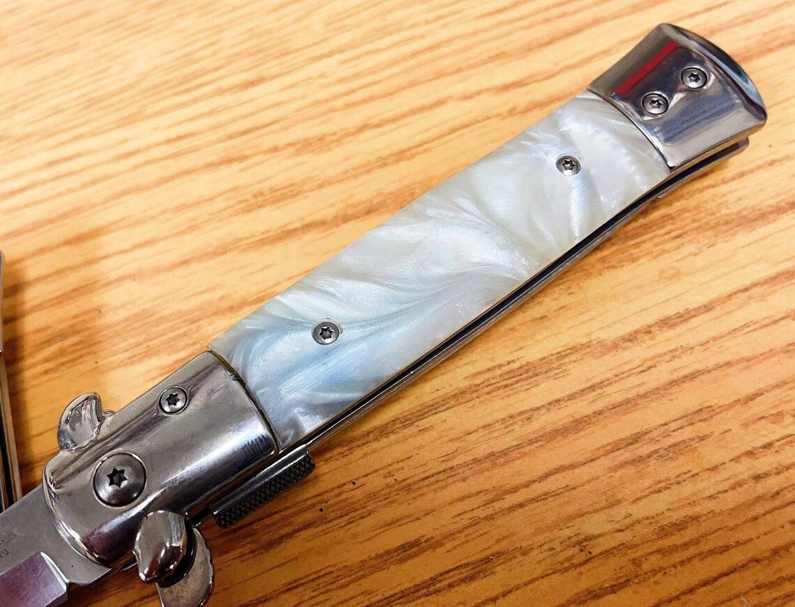 9 White Italian Milano Stiletto Spring Assisted Folding - Etsy