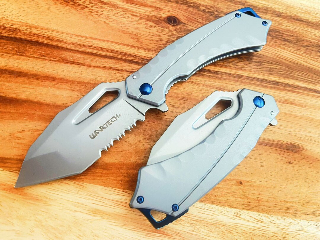 7.5 Tactical Silver White Blue Accents Spring Assisted - Etsy