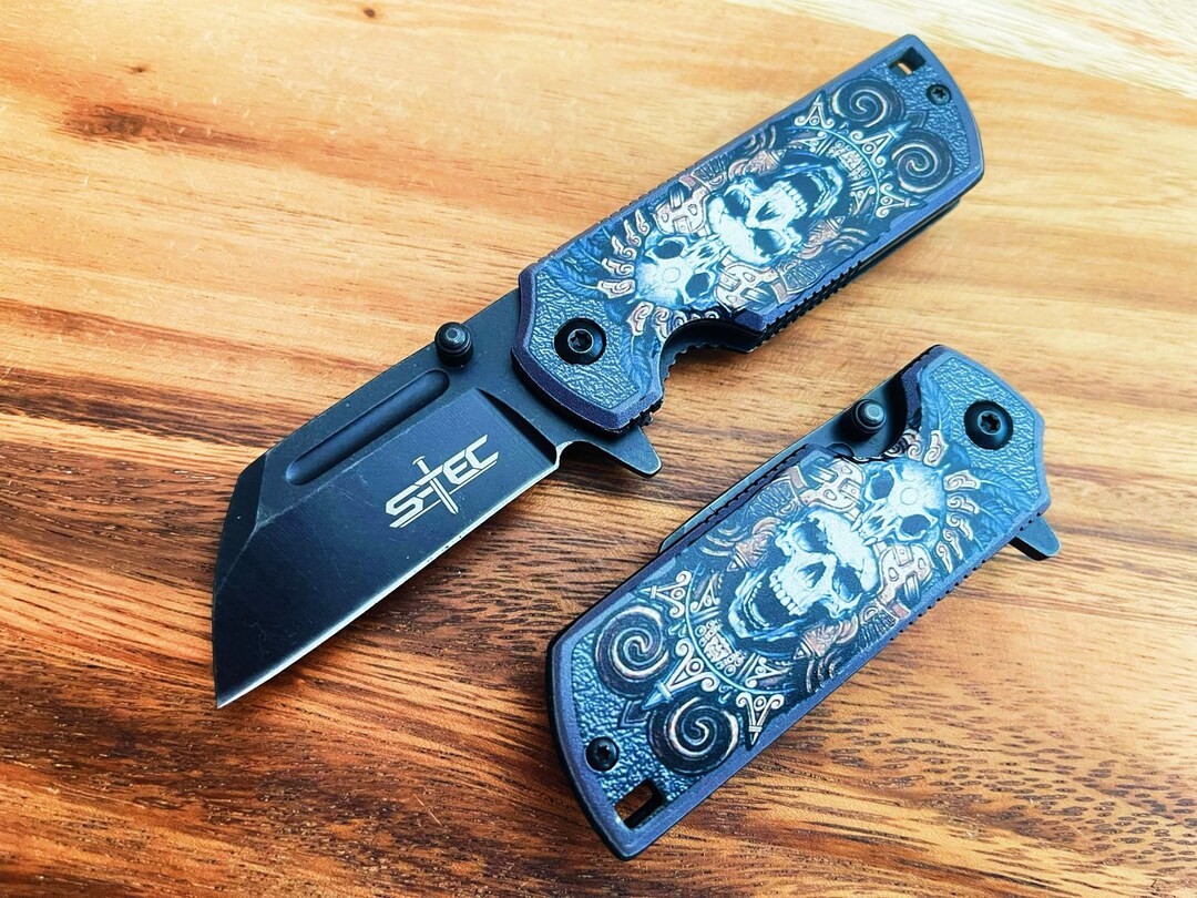 5.5” Mini Tanto Folding Knife Skull Spring Assisted Blade EDC Folding ...