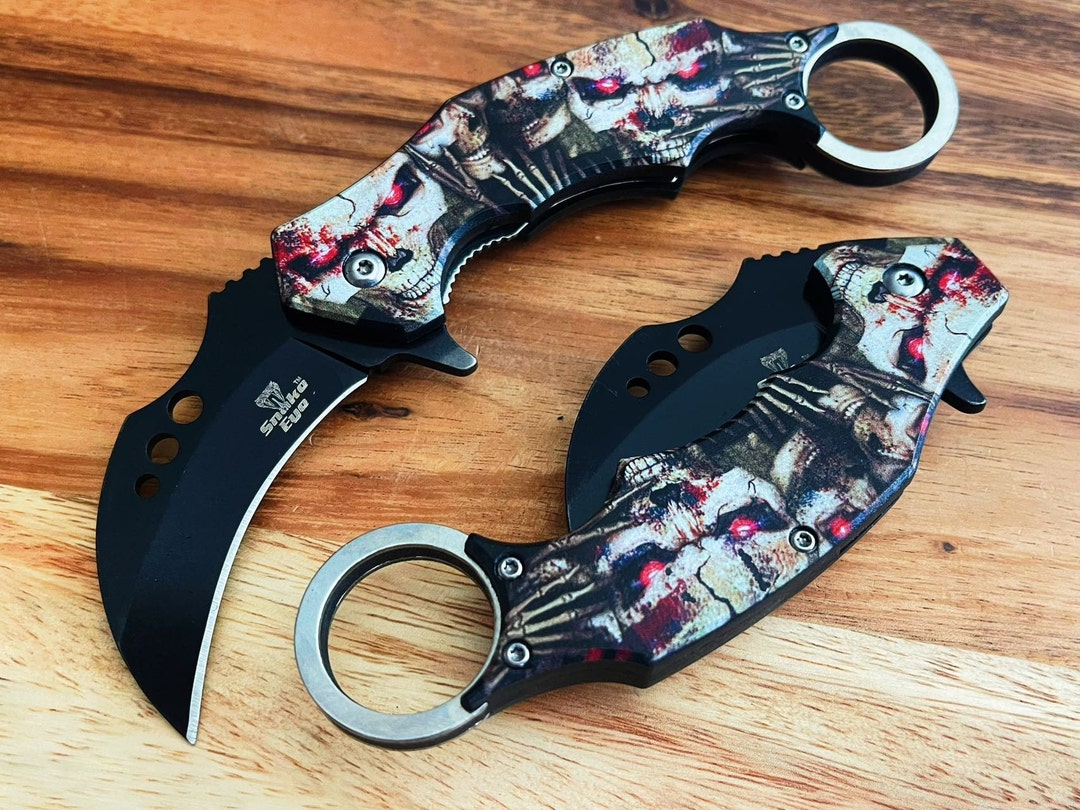 Skull Hawkbill Karambit Knife: Spring Assisted Tactical Folding Pocket ...