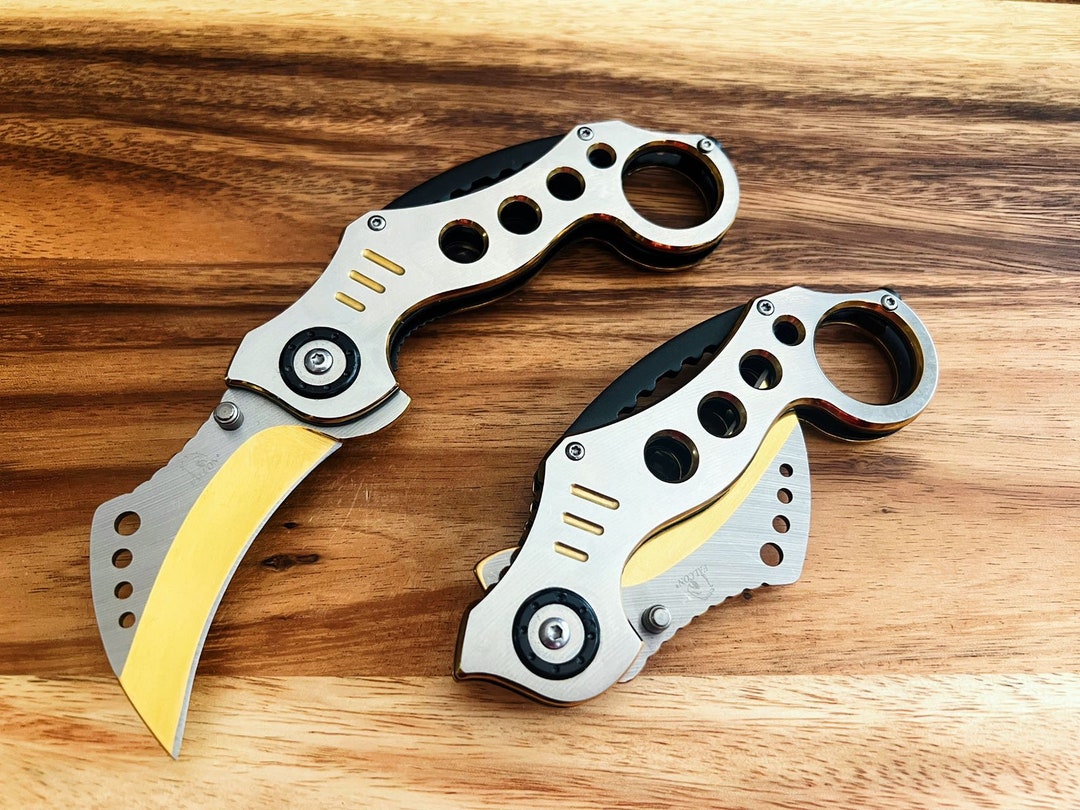 8.5" Silver & Gold Karambit Claw Tourist Knives Camping Knife Hunting ...