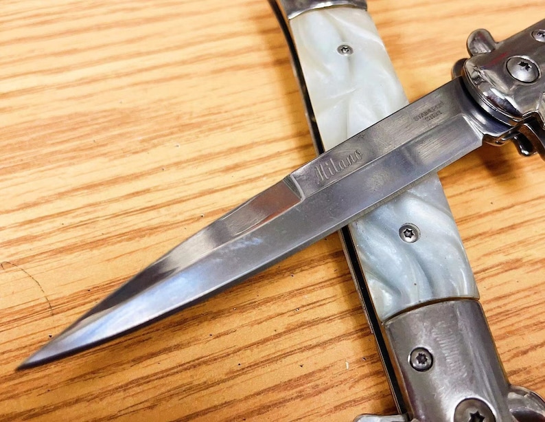 9 White Italian Milano Stiletto Spring Assisted Folding - Etsy