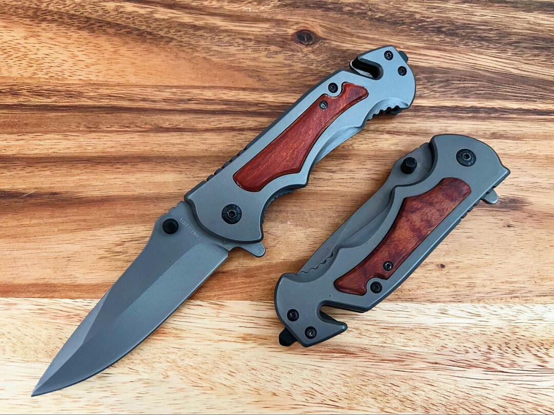 8.5tactical Spring Assisted Folding Pocket Knife. Stainless Steel. Wood ...