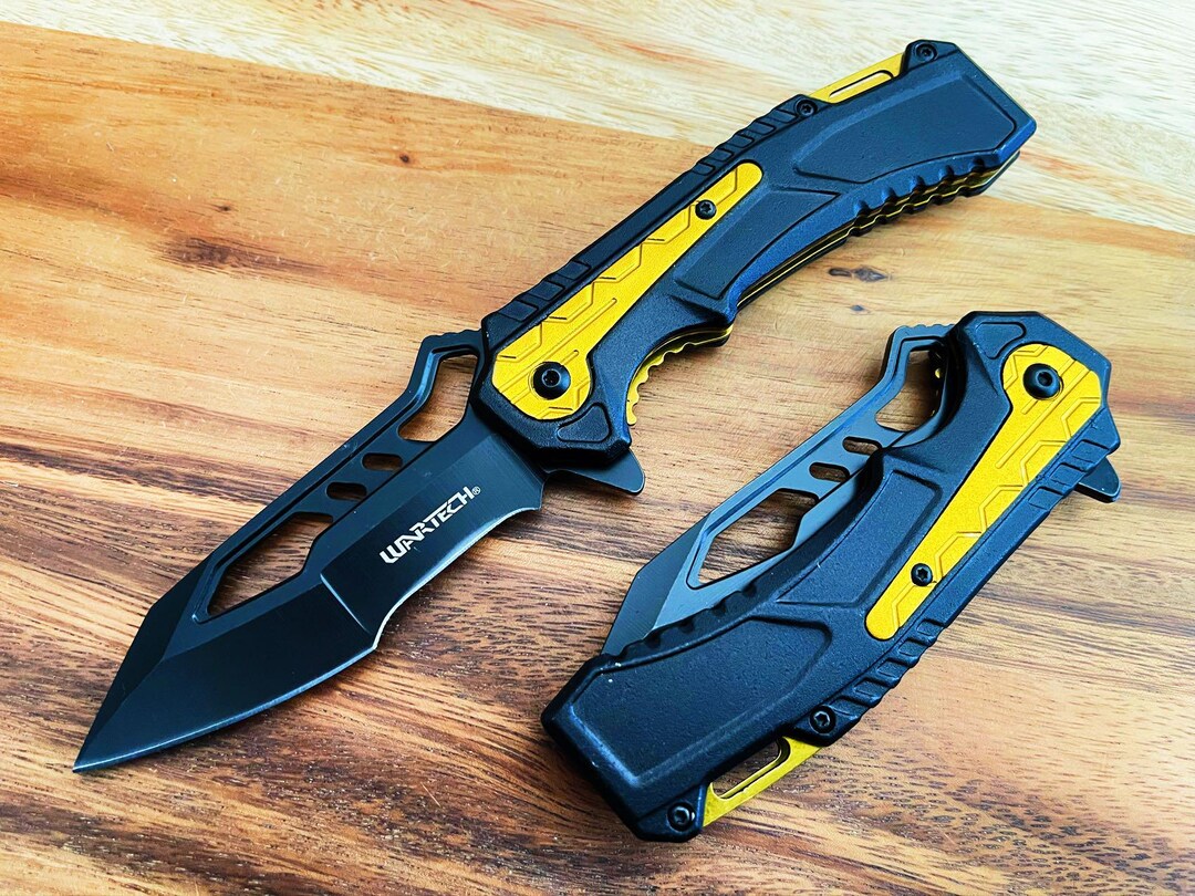 8.5 Luxury Tactical Blcak & Gold Folding Spring Assisted Hunting ...