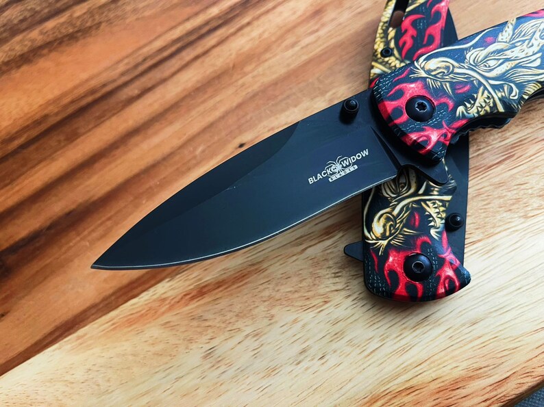 8.5 Dragon Design Spring Assisted Folding Pocket Knife. EDC - Etsy