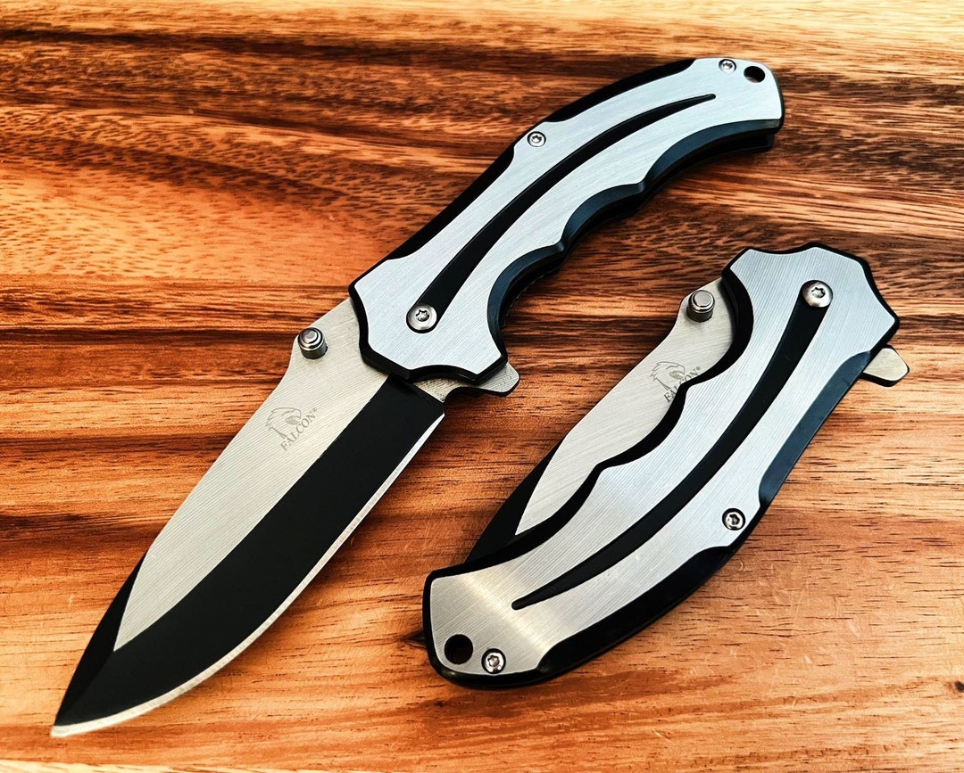 8.5" Luxury Tactical Black Folding Spring Assisted Hunting Outdoor ...