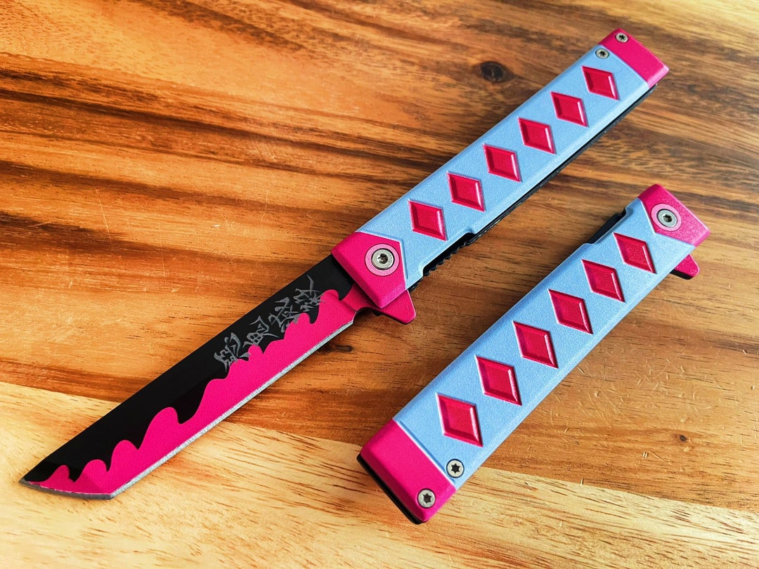 9" Flower Pink Anime Sword Spring Assisted Open Blade EDC Folding Cool ...