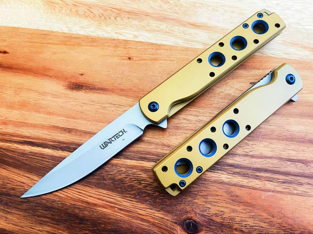 8.5" Skeletonized Slim Design Gentleman's Gold Folding Spring Assisted ...