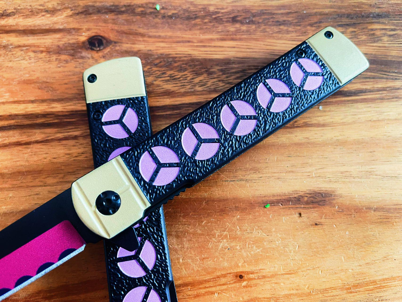 Black & Purple Anime Sword Design Spring Assisted Folding Knife - Etsy