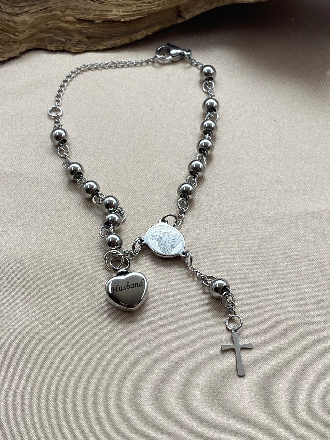 Catholic Rosary Bead Urn Bracelet With Heart Engraving Sympathy ...
