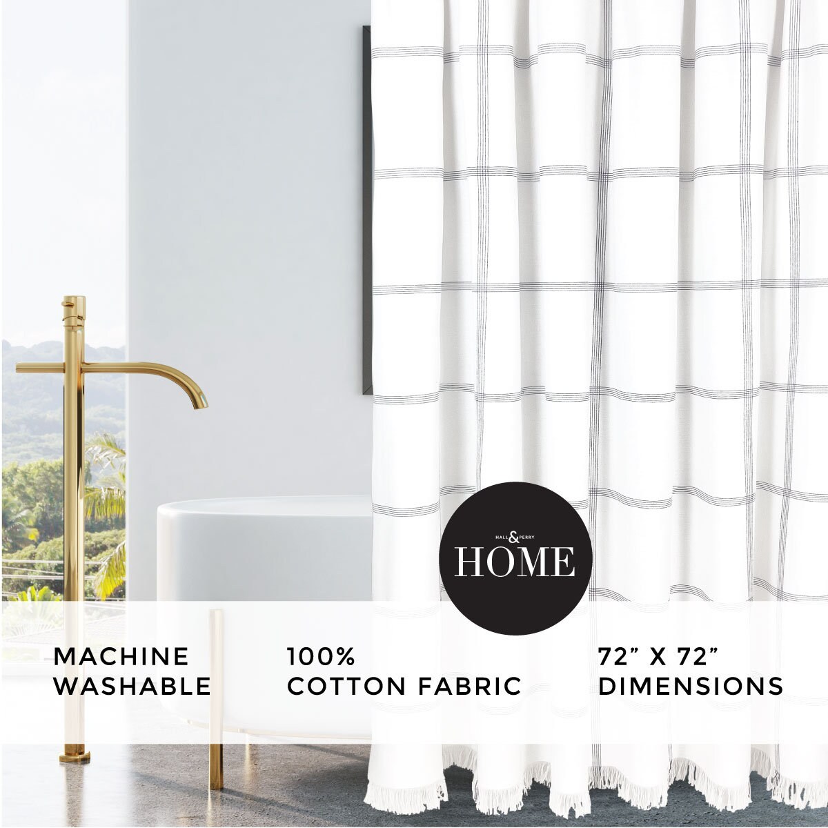 The Ellis Windowpane Grid Shower Curtain in White With Black Stripes by ...