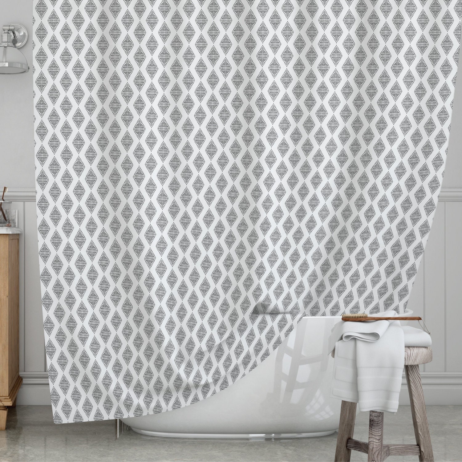 Boho Geometric Diamond Shower Curtain in Waterproof Polyester Fabric by ...