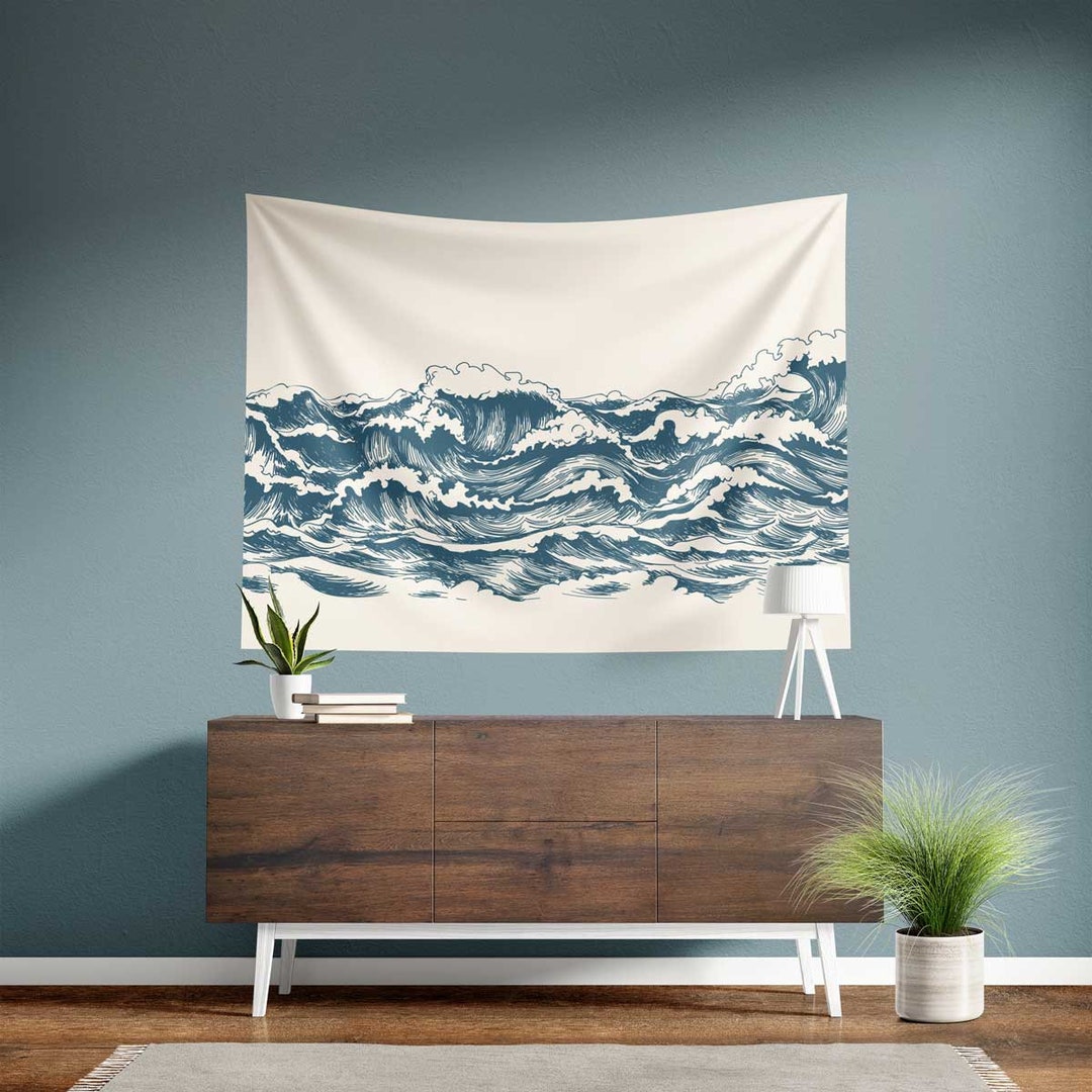 Hall & Perry Tidal Sketch Waves Vintage Tapestry for Bedroom Aesthetic ...