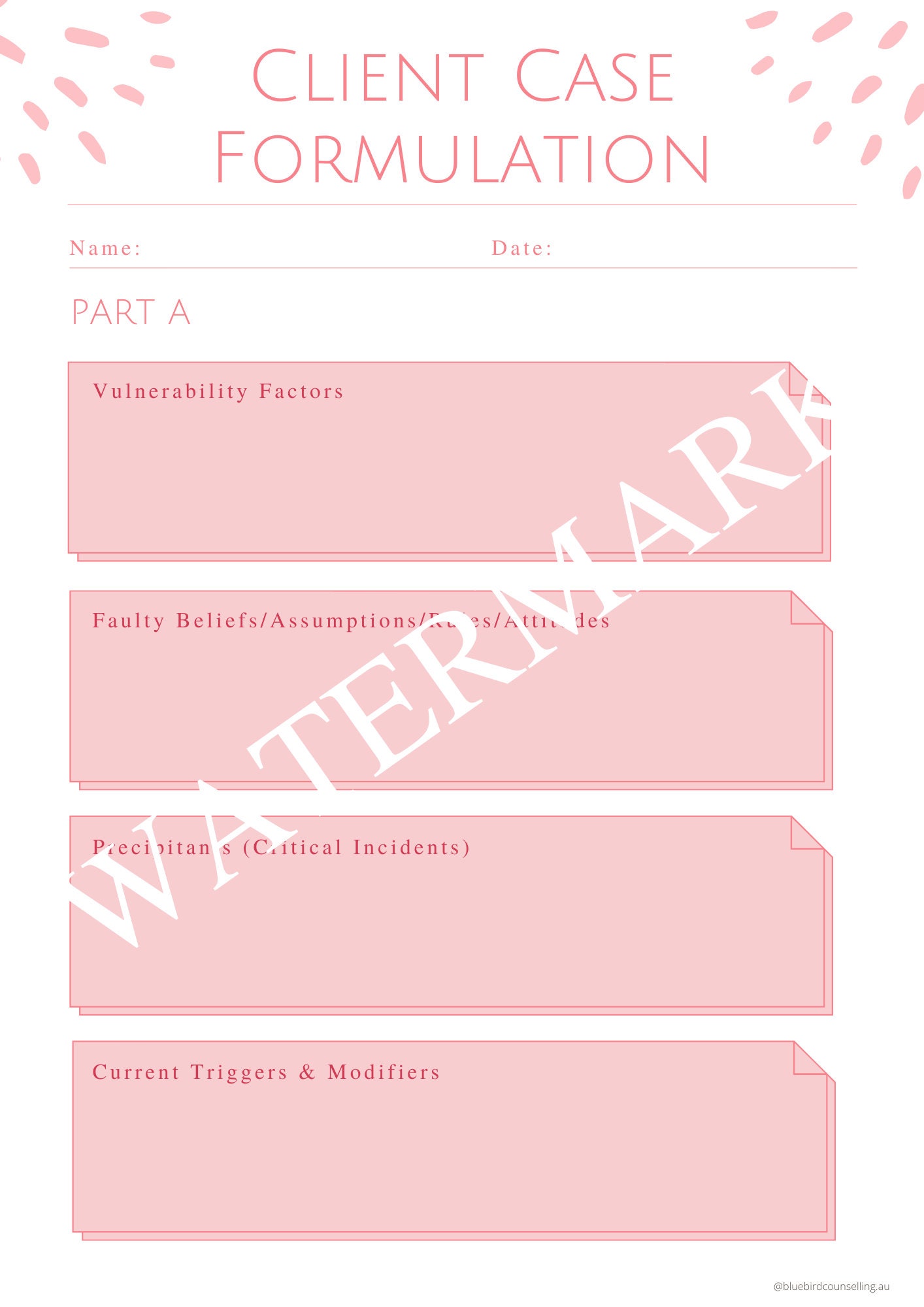 Pastel Pink Digital Client Case Formulation, Therapist Planner ...