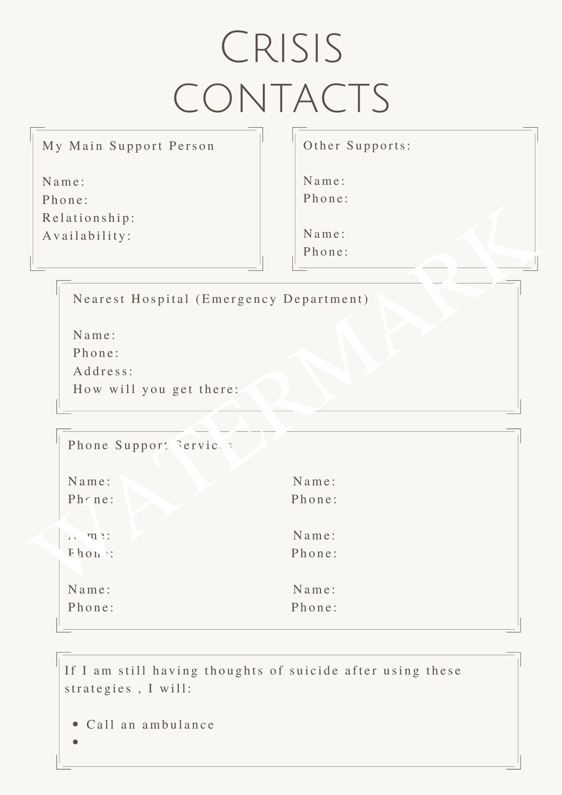 Client Safety Plan, Therapist Printable, Crisis Safety Plan Template ...
