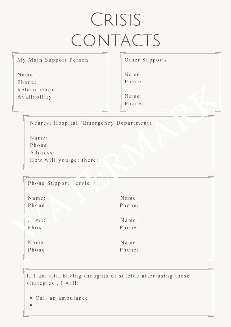 Client Safety Plan, Therapist Printable, Crisis Safety Plan Template ...