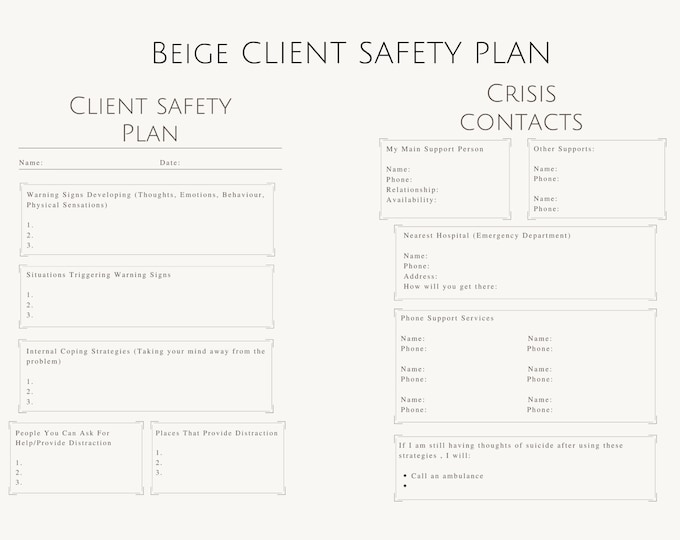 Safety Plan Template Pack Kids Youth, Digital Download, Crisis ...