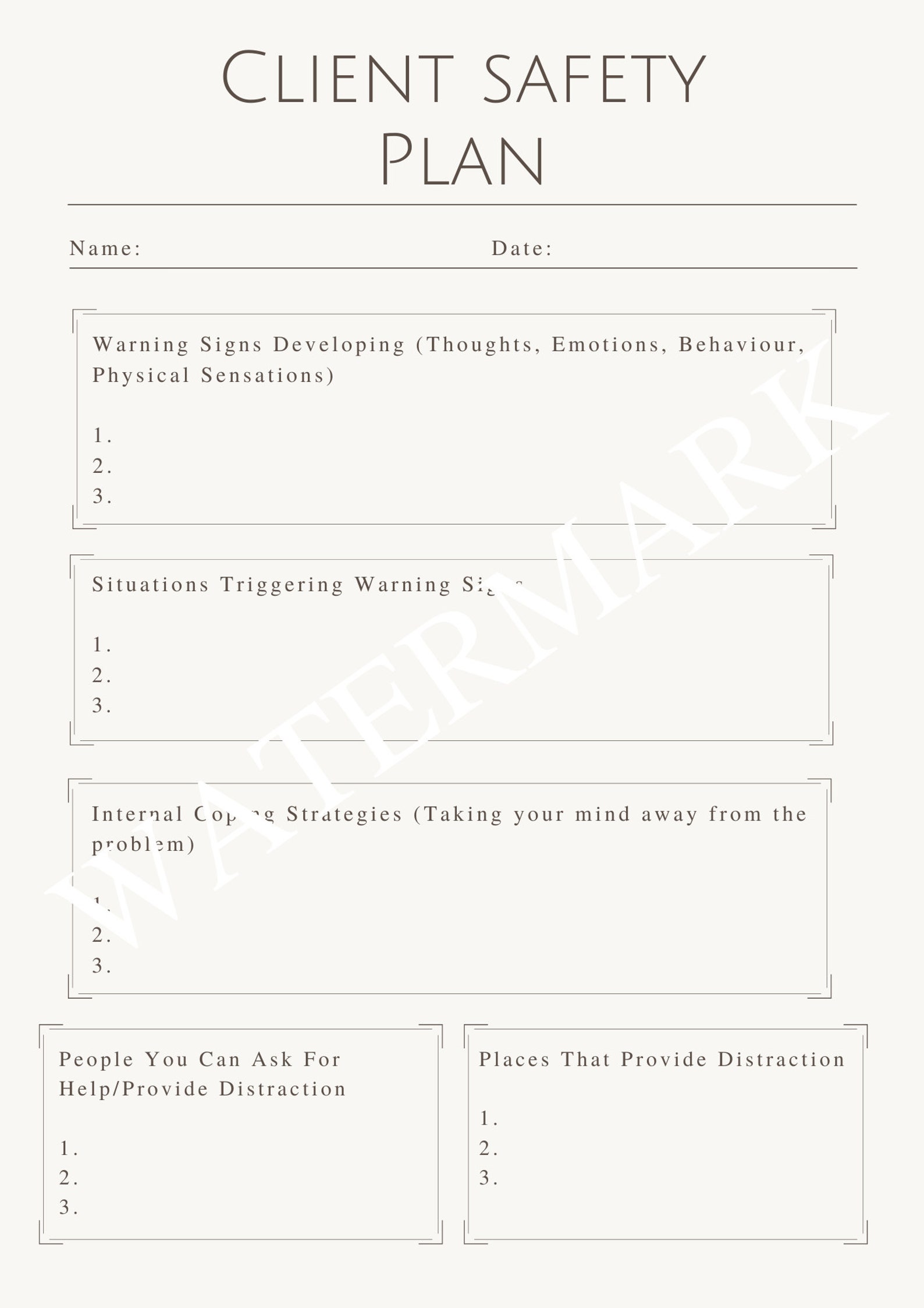 Client Safety Plan, Therapist Printable, Crisis Safety Plan Template ...