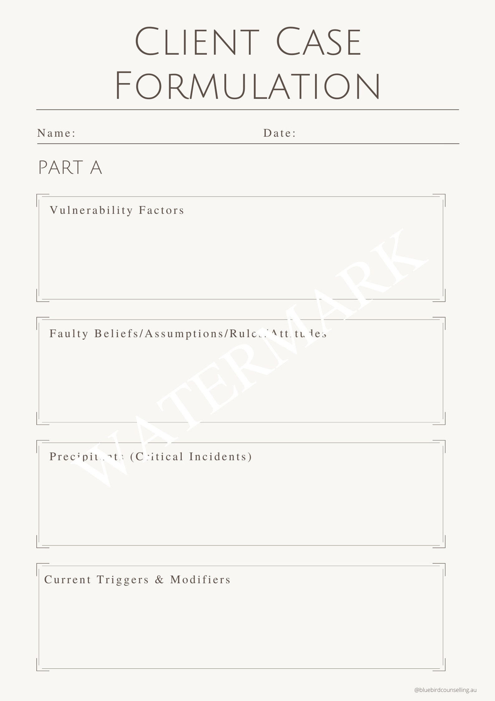 Therapist Planner, Counsellor Client Case Formulation Printable ...