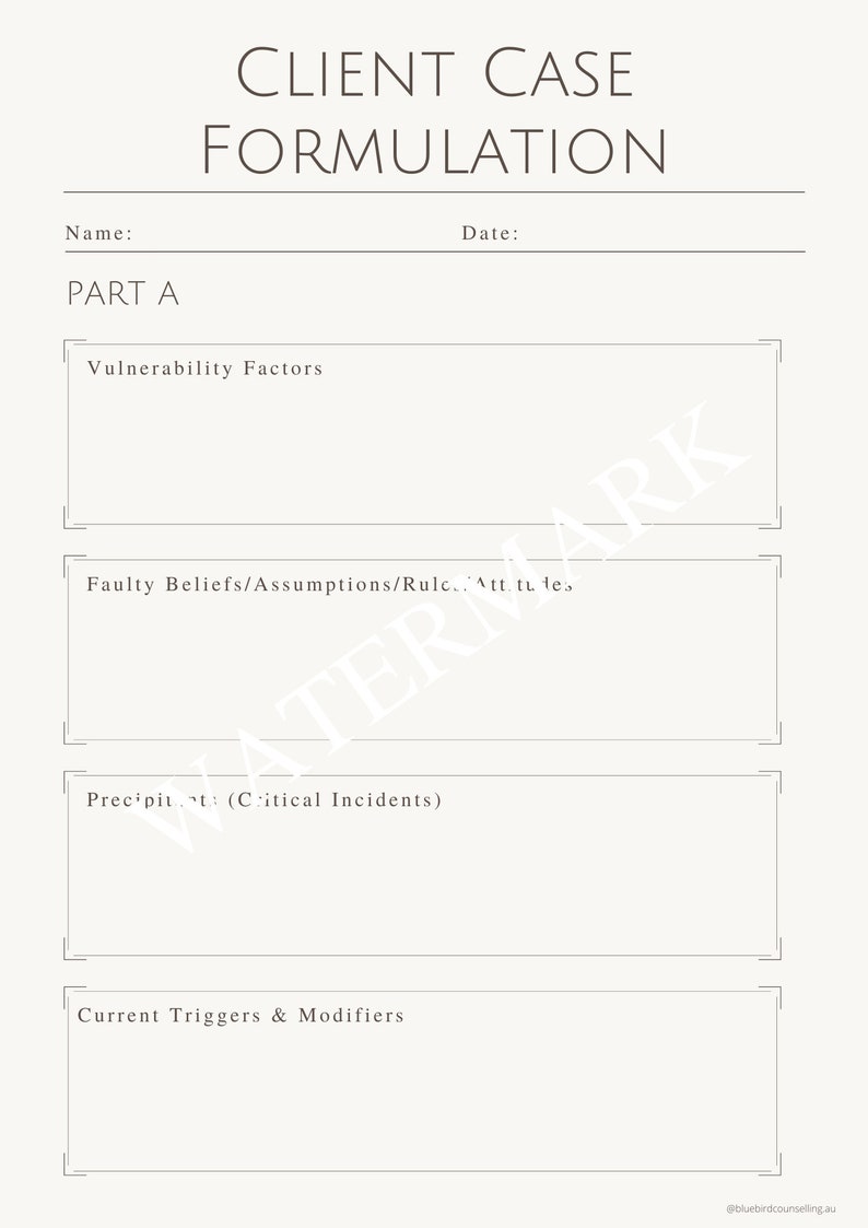 Therapist Planner, Counsellor Client Case Formulation Printable ...