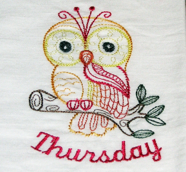 7 Whimsical Owl Days of the Week Farmhouse Embroidered Flour Sack ...