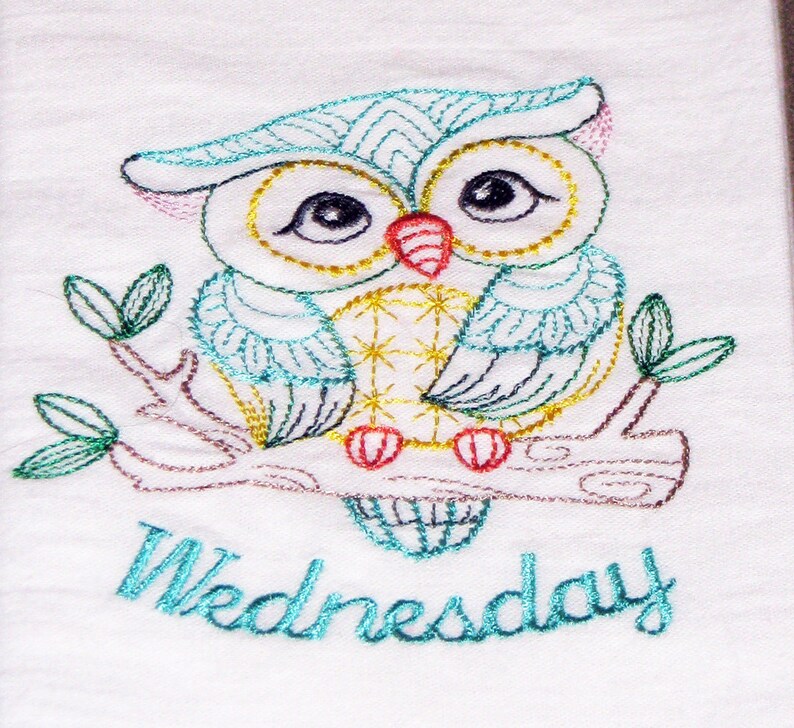 7 Whimsical Owl Days of the Week Farmhouse Embroidered Flour Sack ...