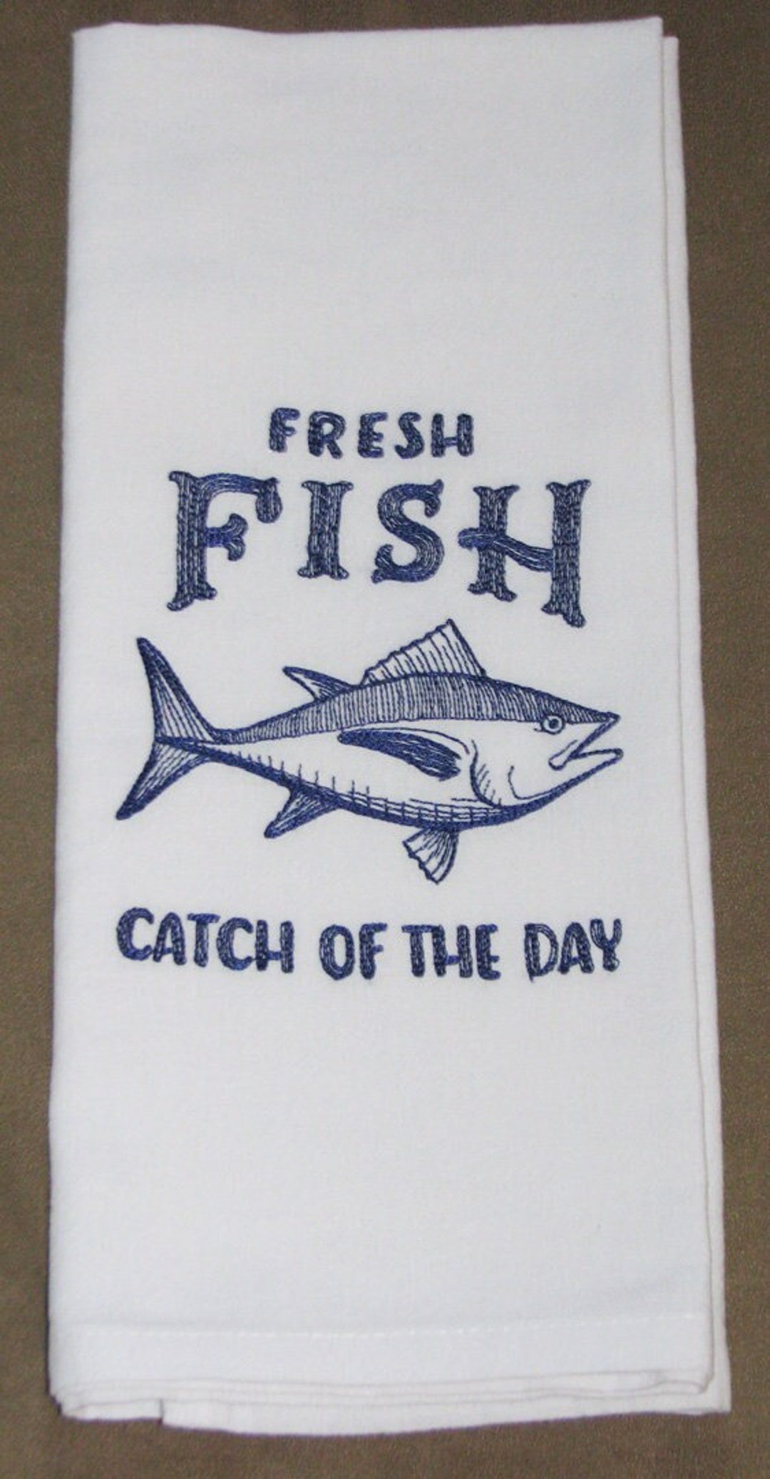 Embroidered Fish Kitchen Towel: Coastal Farmhouse Decor - Etsy