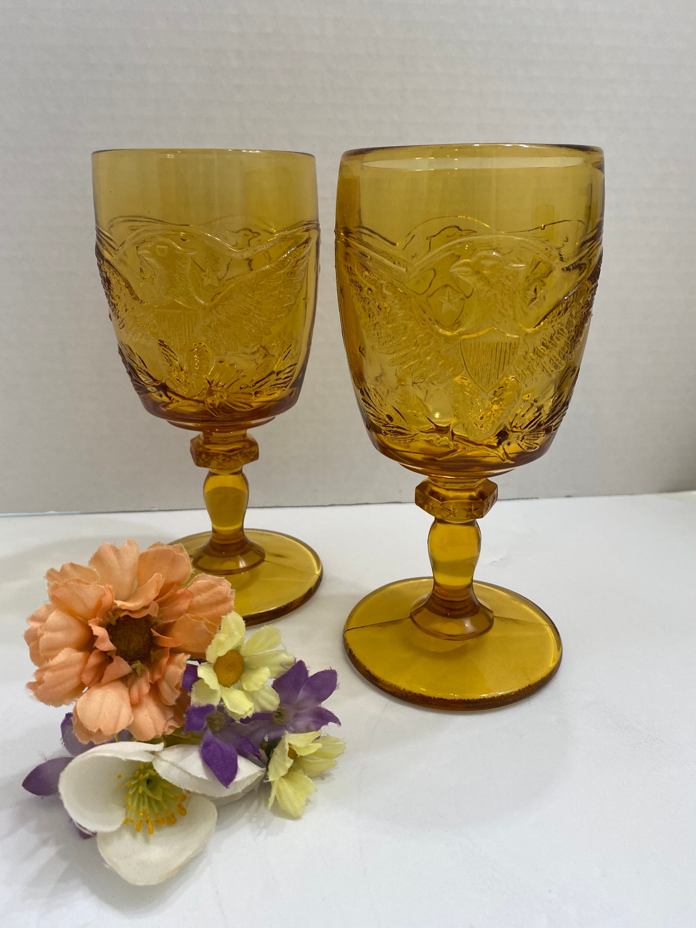 Vintage L.E. Smith Glass Heritage American Eagle W/shield & Stars Amber ...